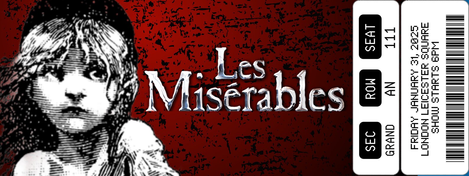 Printable Les Miserables Musical Theatre Ticket, Personalized Gift ...