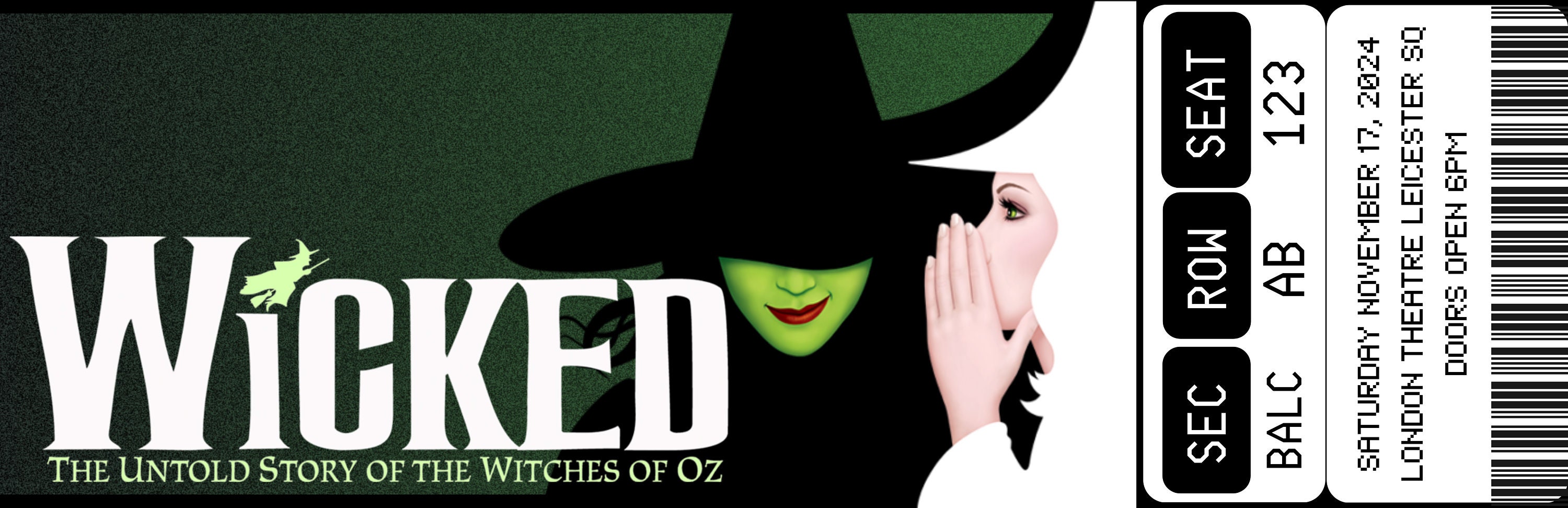 Printable Wicked Musical Theatre Ticket Personalized Gift Reveal Editable West End / Broadway ...
