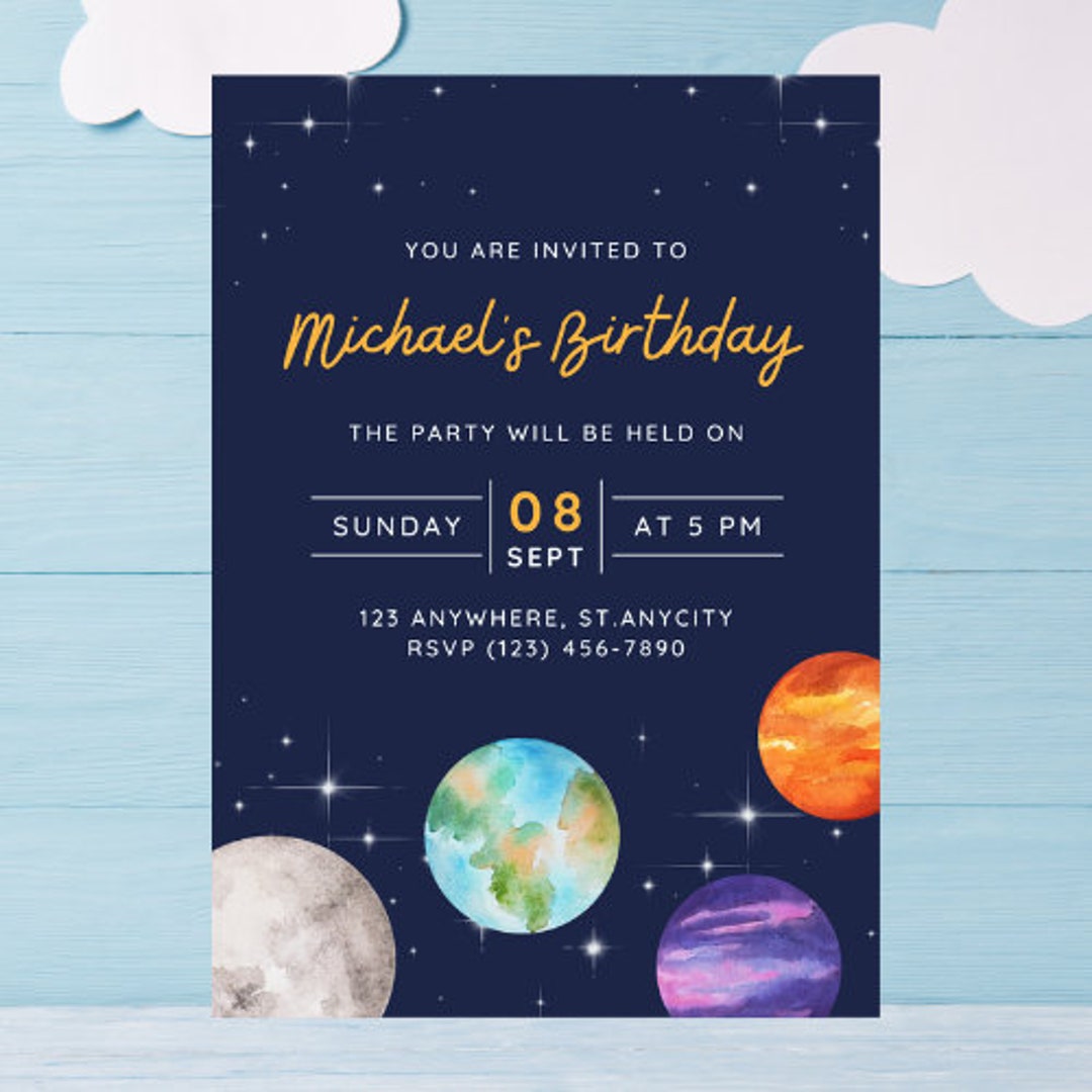 Editable Template Space Theme Birthday Invitation, Download Invitation ...