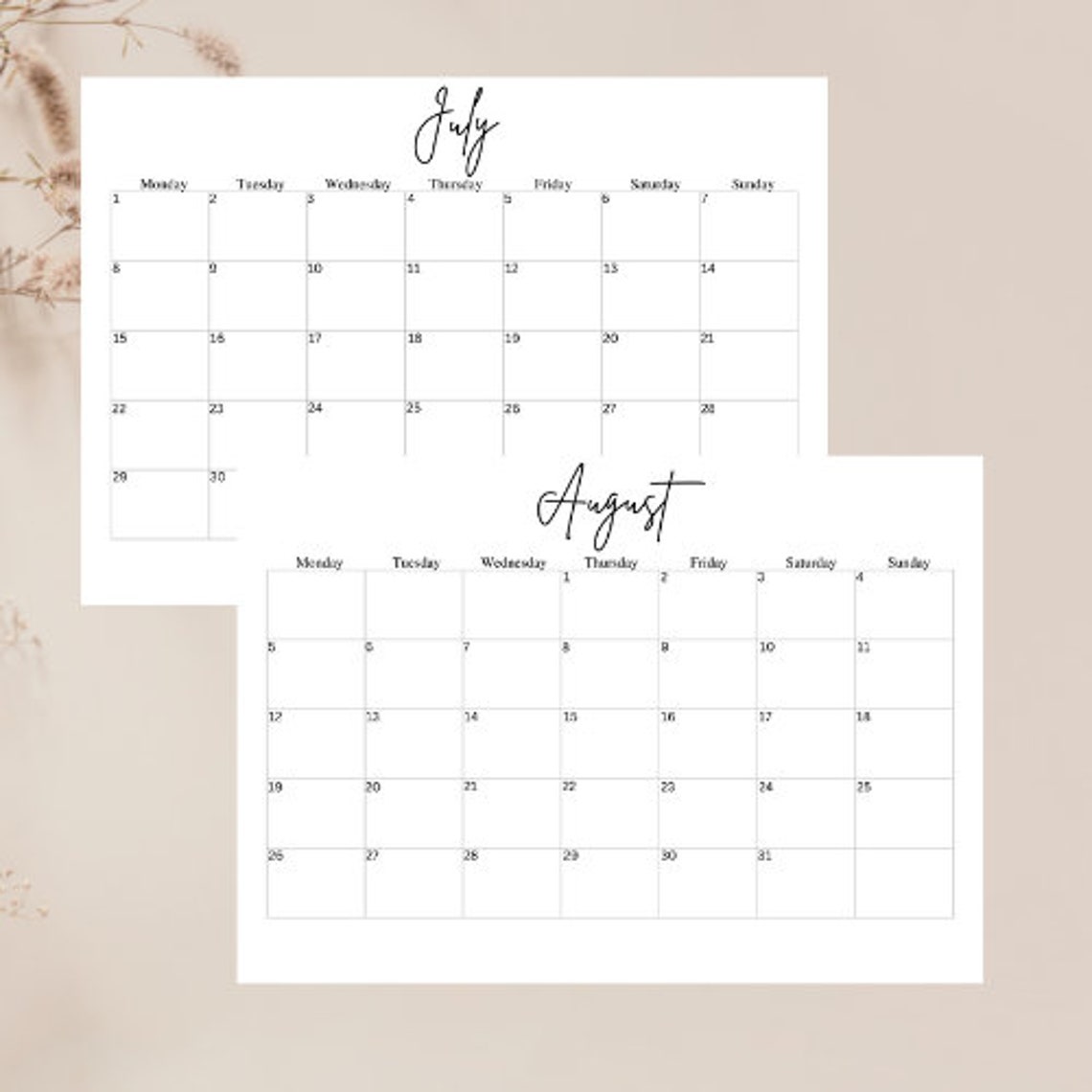2024 Minimalist Calendar, Printable Wall Calendar, Monthly Planner ...