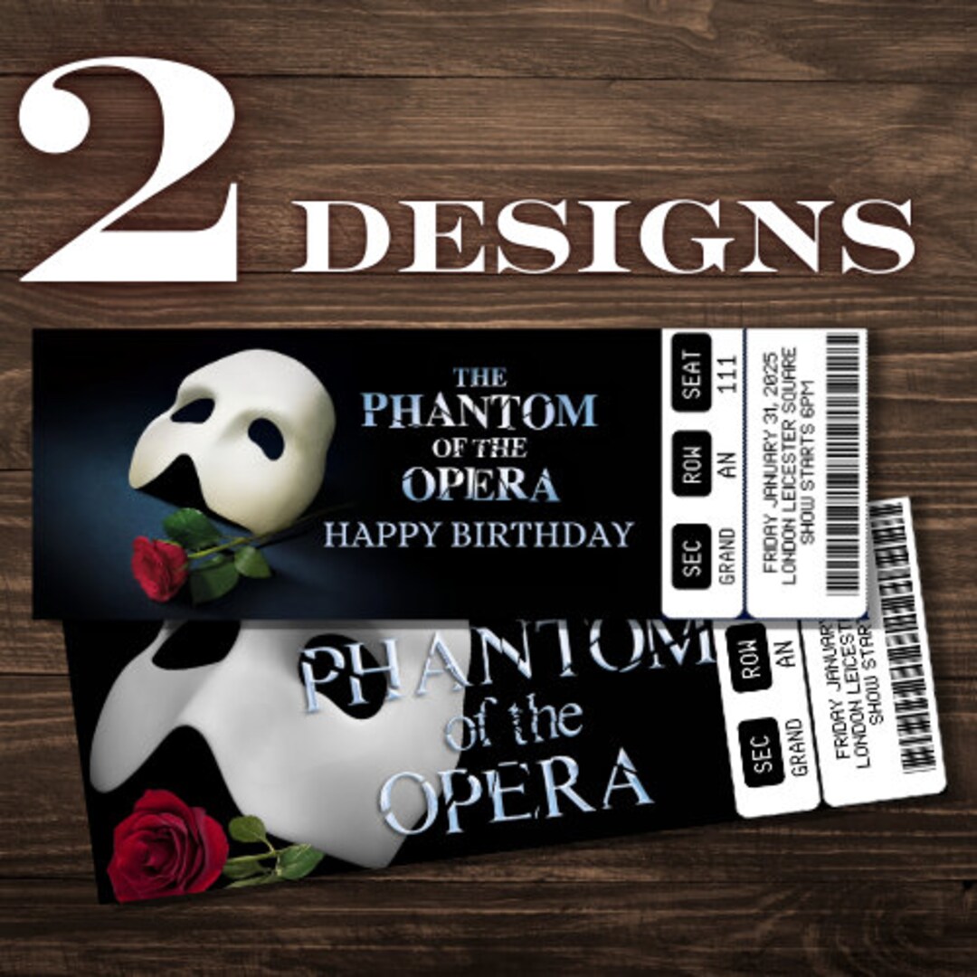 Printable the Phantom of the Opera Musical Theatre Ticket, Personalized ...