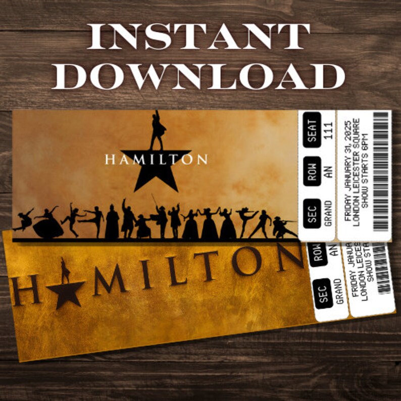 Printable Hamilton Musical Theatre Ticket, Personalized Gift Reveal,editable West End, Broadway ...