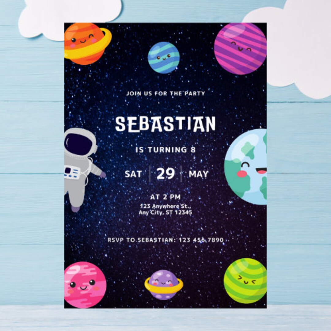 Editable Template Space Theme Birthday Invitation, Download Invitation ...