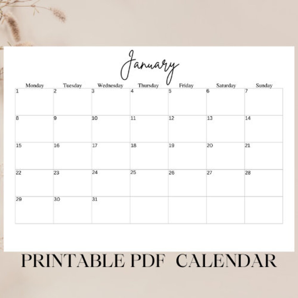 2024 Minimalist Calendar, Printable Wall Calendar, Monthly Planner ...