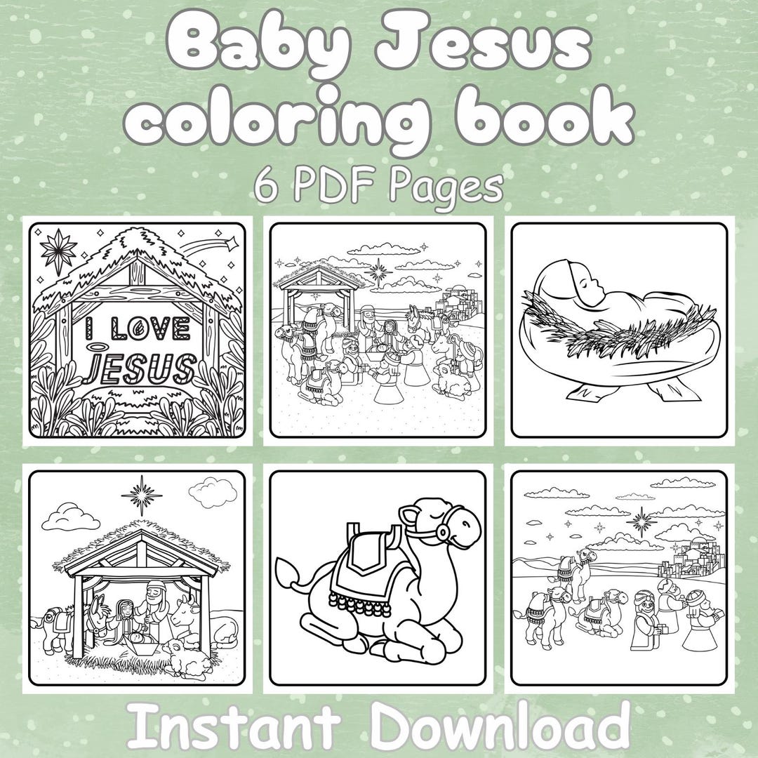 Printable Baby Jesus Coloring Pages for Children, Set of 6 PDF Sheets ...