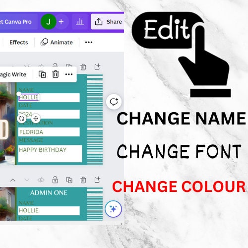 Editable Ticket, Diy Printable Airline Ticket. Editable Ticket Template ...