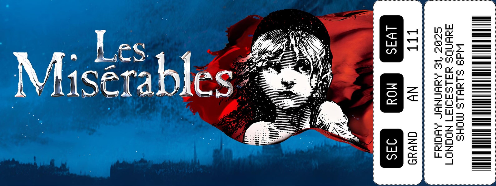 Printable Les Miserables Musical Theatre Ticket, Personalized Gift ...
