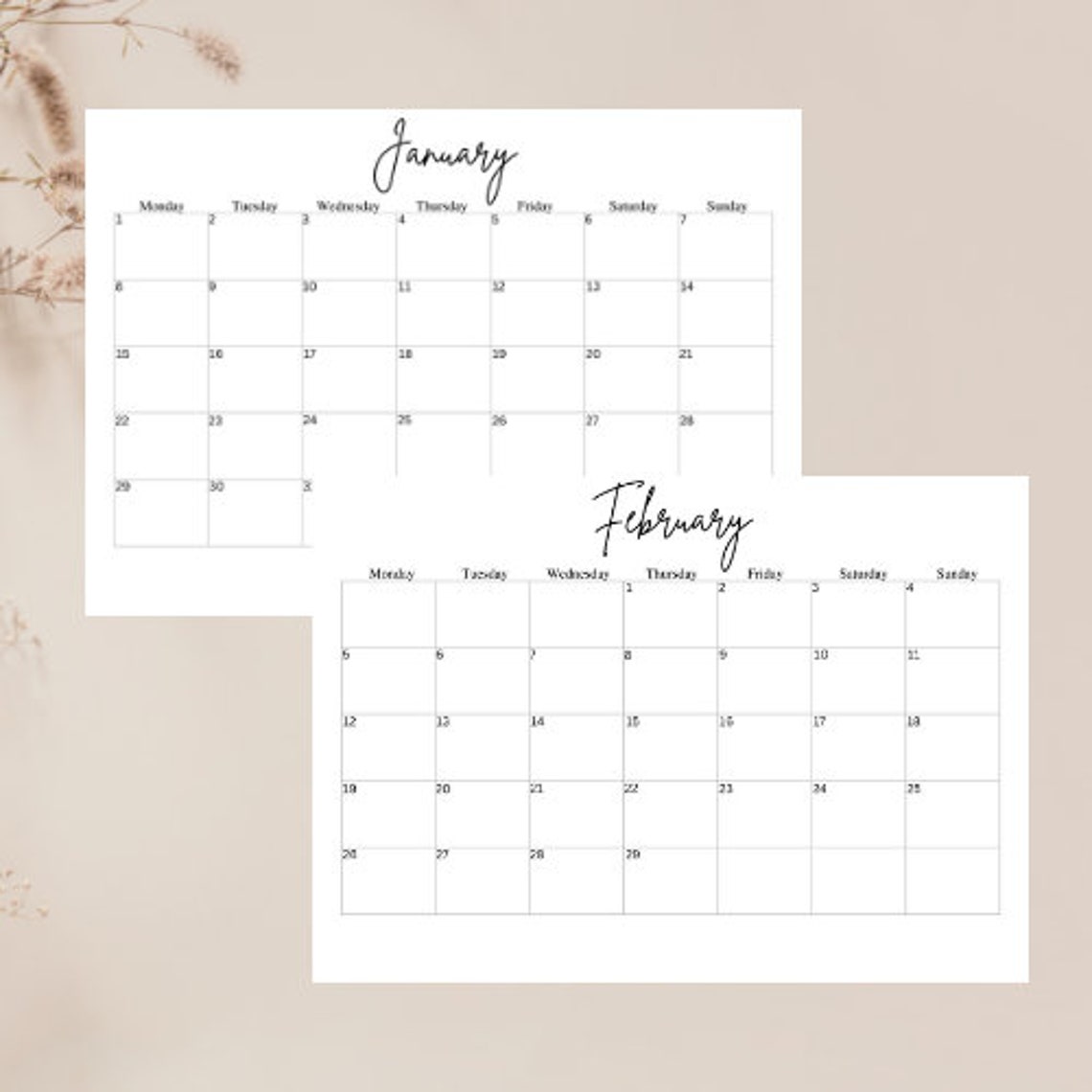 2024 Minimalist Calendar, Printable Wall Calendar, Monthly Planner ...