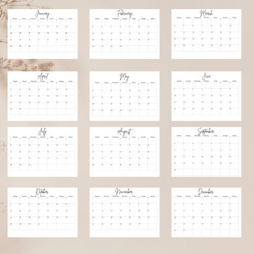 2024 Minimalist Calendar, Printable Wall Calendar, Monthly Planner ...