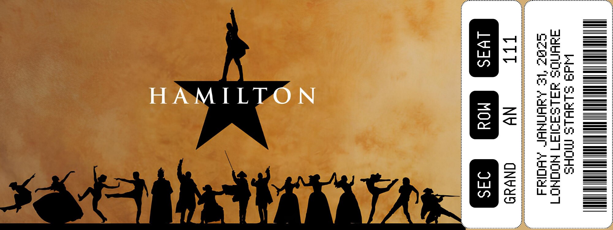 Printable Hamilton Musical Theatre Ticket, Personalized Gift Reveal,editable West End, Broadway ...