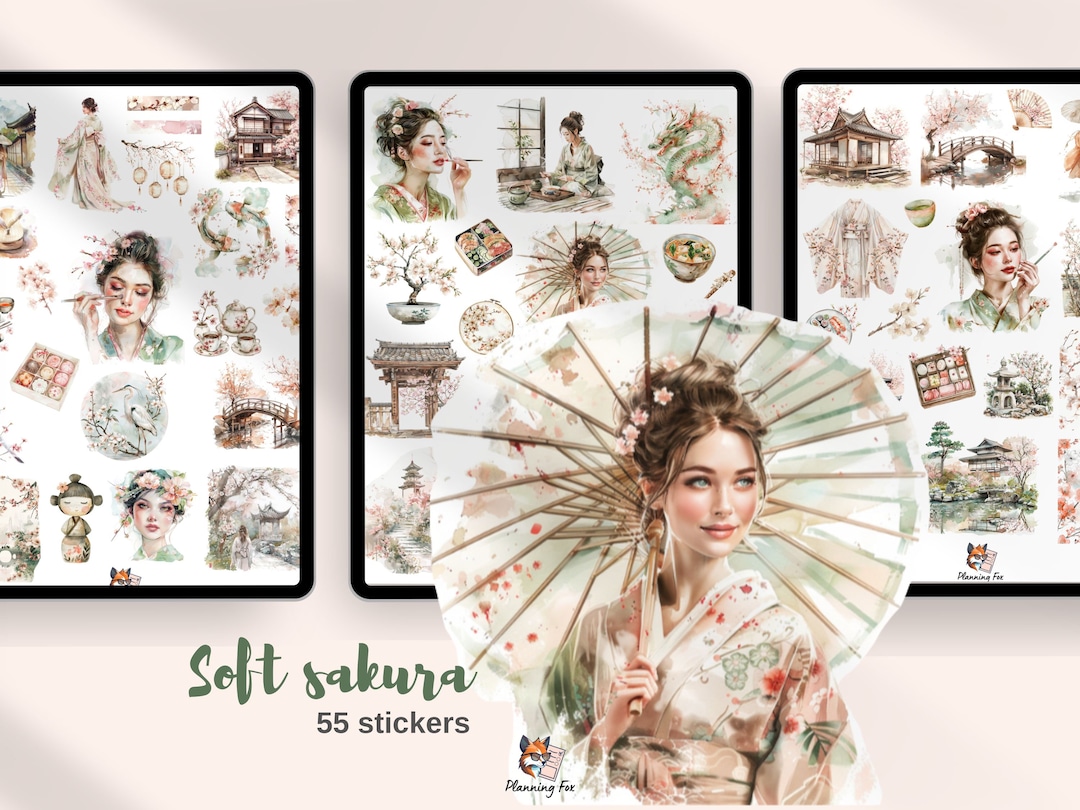 Sakura Stickers Goodnotes, Aesthetic Japanese Sticker Book, Digital ...