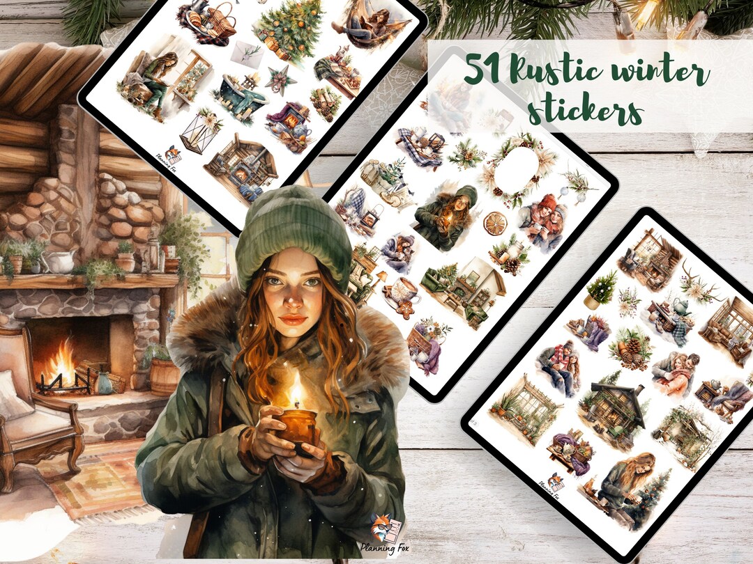 Artful Rustic Winter Digital Stickers Goodnotes, Winter Sticker Pack ...