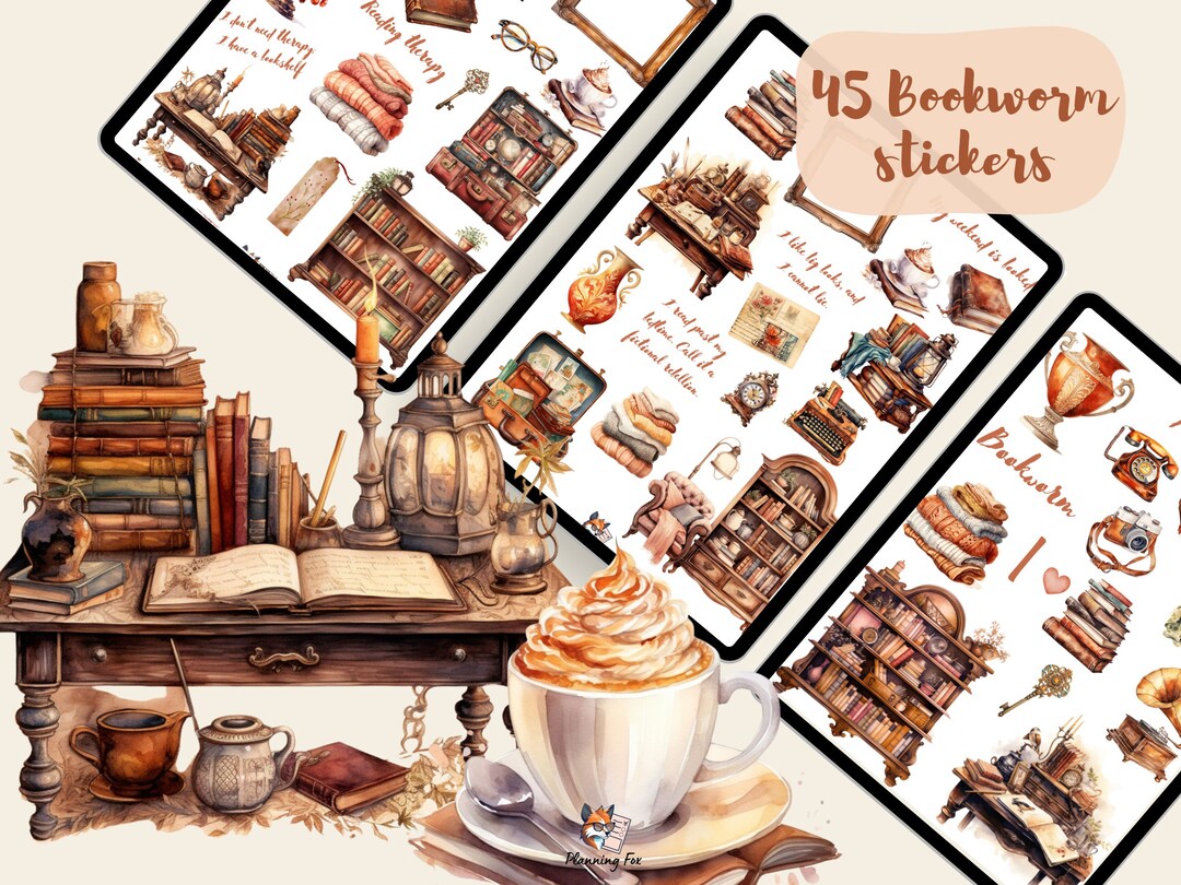 Book Lover Digital Planner Stickers, Noteshelf Digital Sticker Book ...