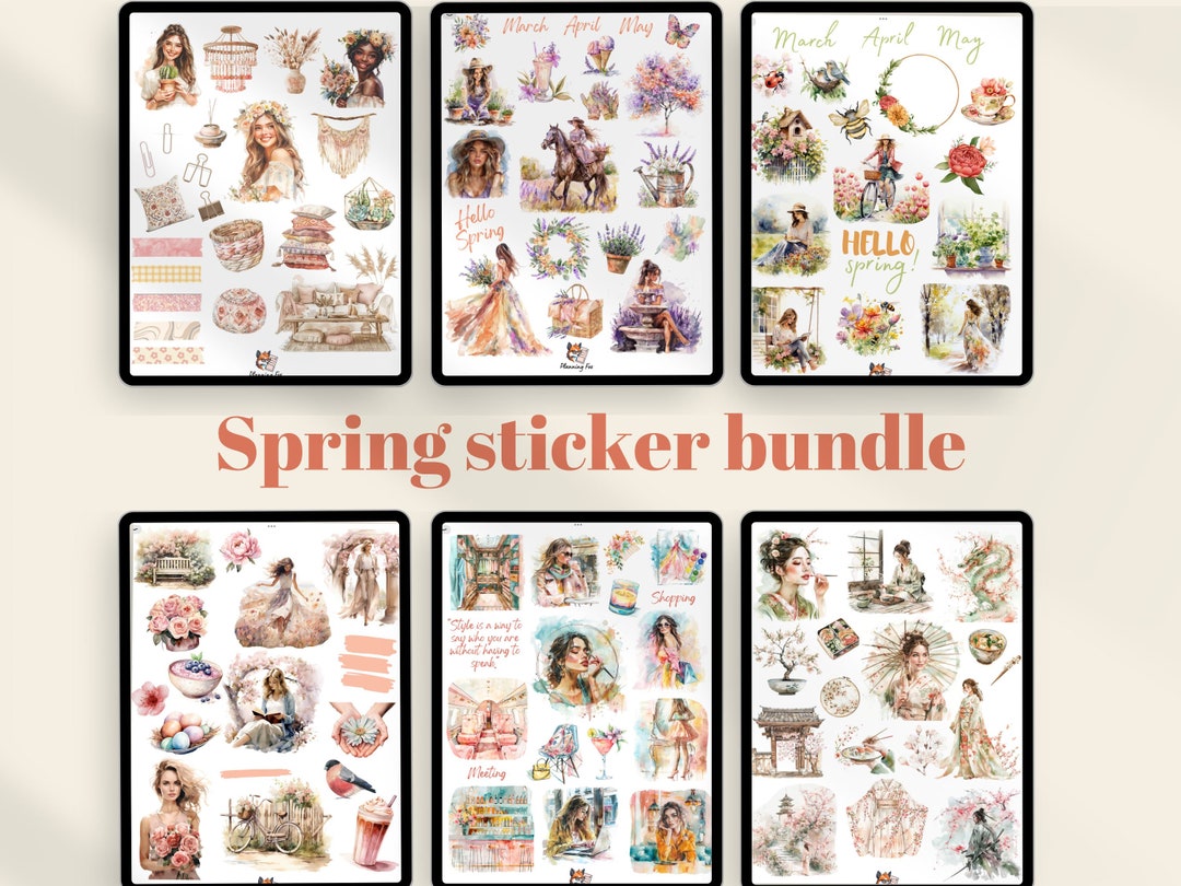 Spring Digital Stickers Bundle, Goodnotes Stickers Bundle, March April ...