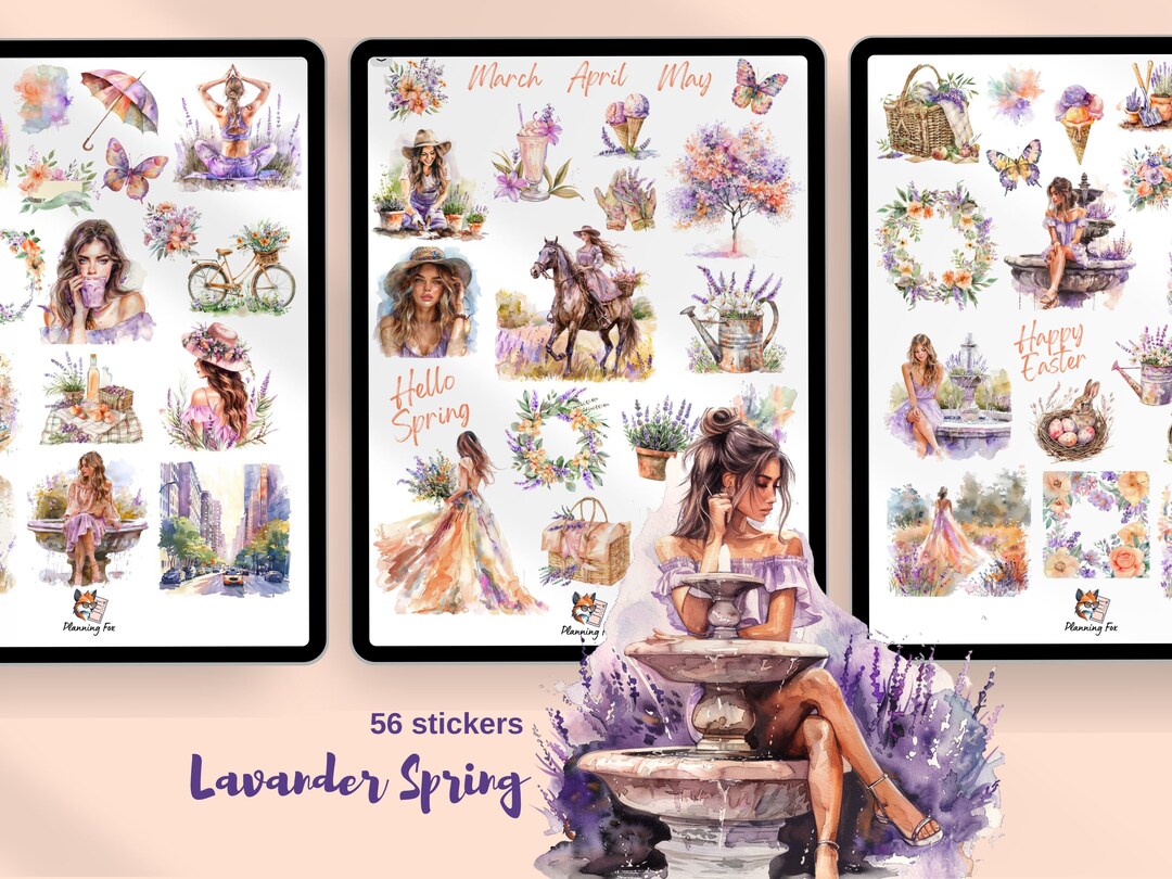 May Digital Stickers, Pastel Lavender Spring Goodnotes Stickers, Season ...