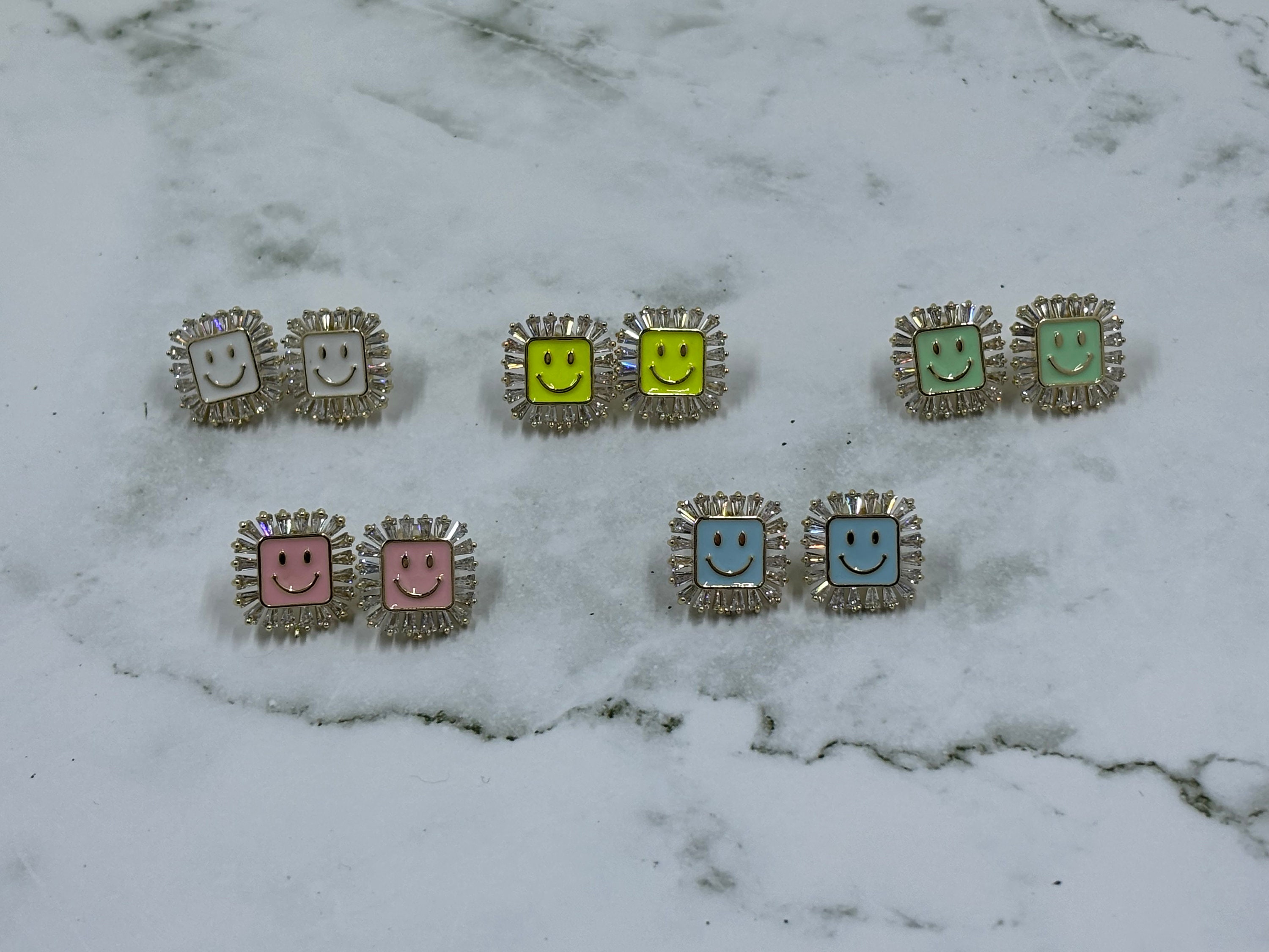 18k Gold Plated Smiley Face Stud Earrings by Athenian Jewelry, Heart Smiley Face, Square Smiley ...