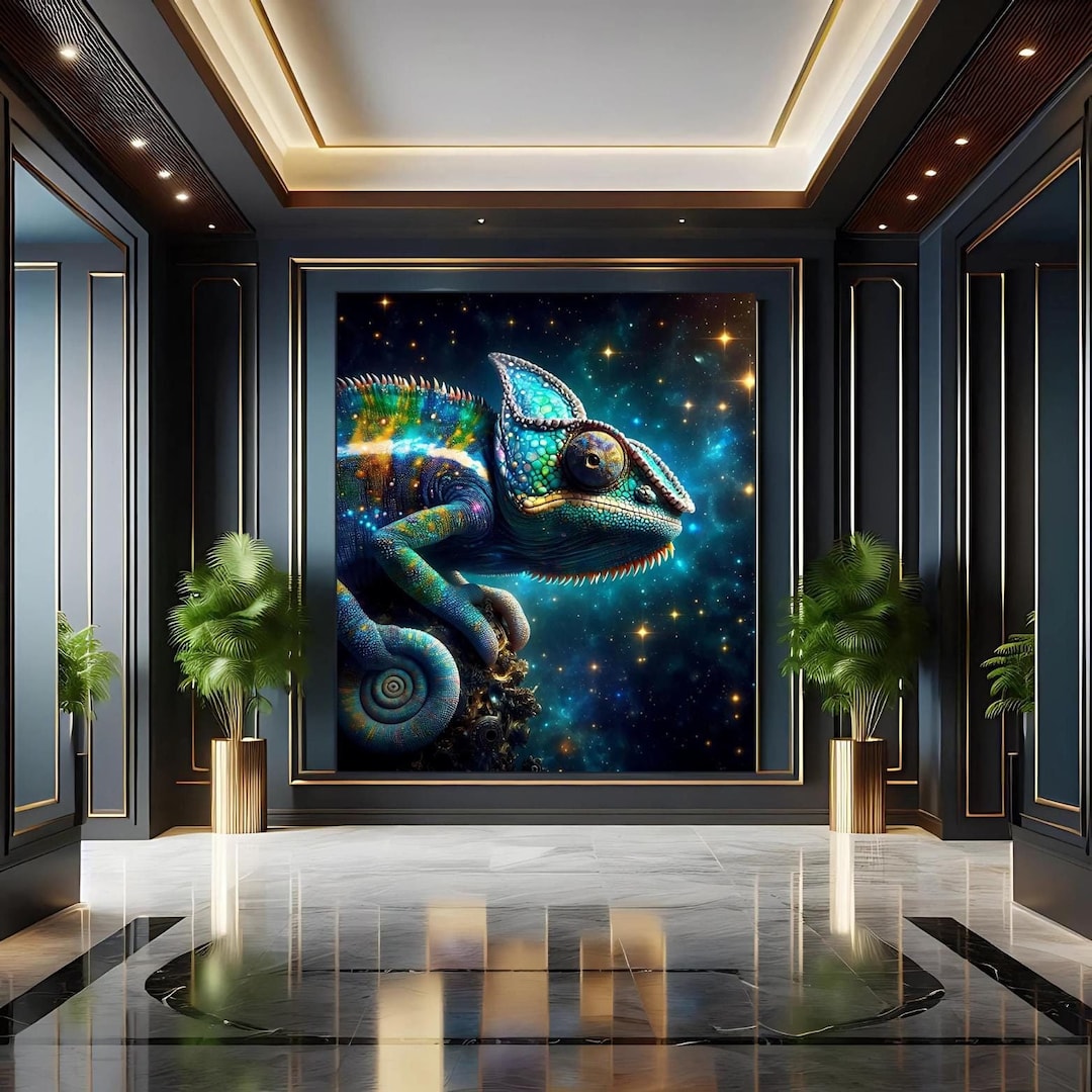 Cosmic Chameleon Metal Print: Dreamlike Galactic Reptile Wall Art - Etsy