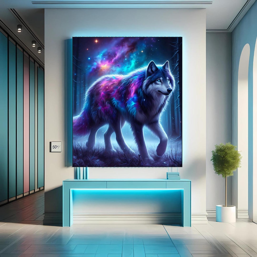 Celestial Galaxy Spirit Wolf Art, Night Forest Wolf Wall Art, Cosmic ...