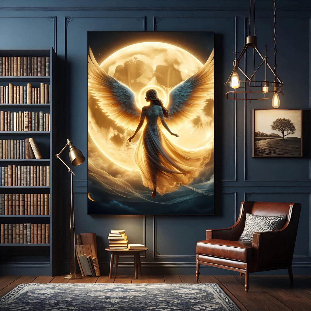Dreamy Celestial Golden Moon Angel Wings Aluminum Metal Print, Fantasy ...