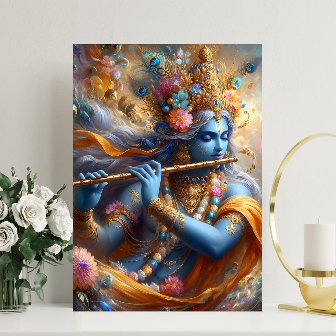 Divine Lord Krishna Aluminum Metal Art, Blessed Housewarming ...