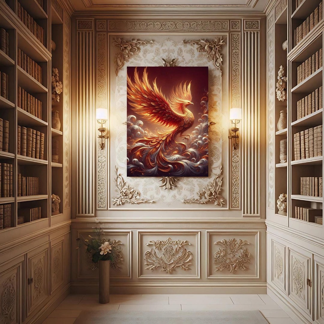 Majestic Fiery Gold Phoenix Rising Aluminum Metal Print, Symbol of ...