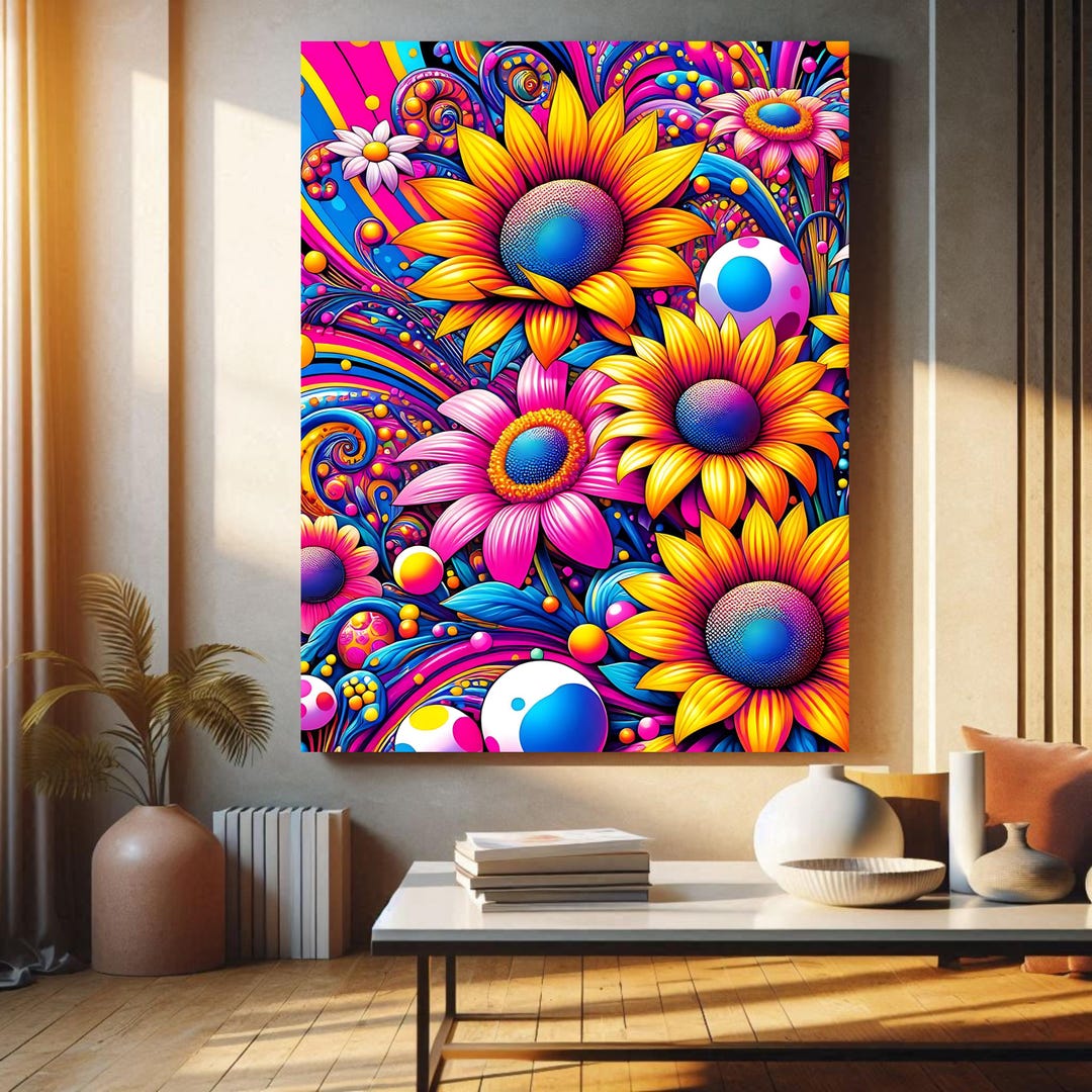 Trippy Sunflower Metal Wall Art: 70s Retro Pop Art - Etsy