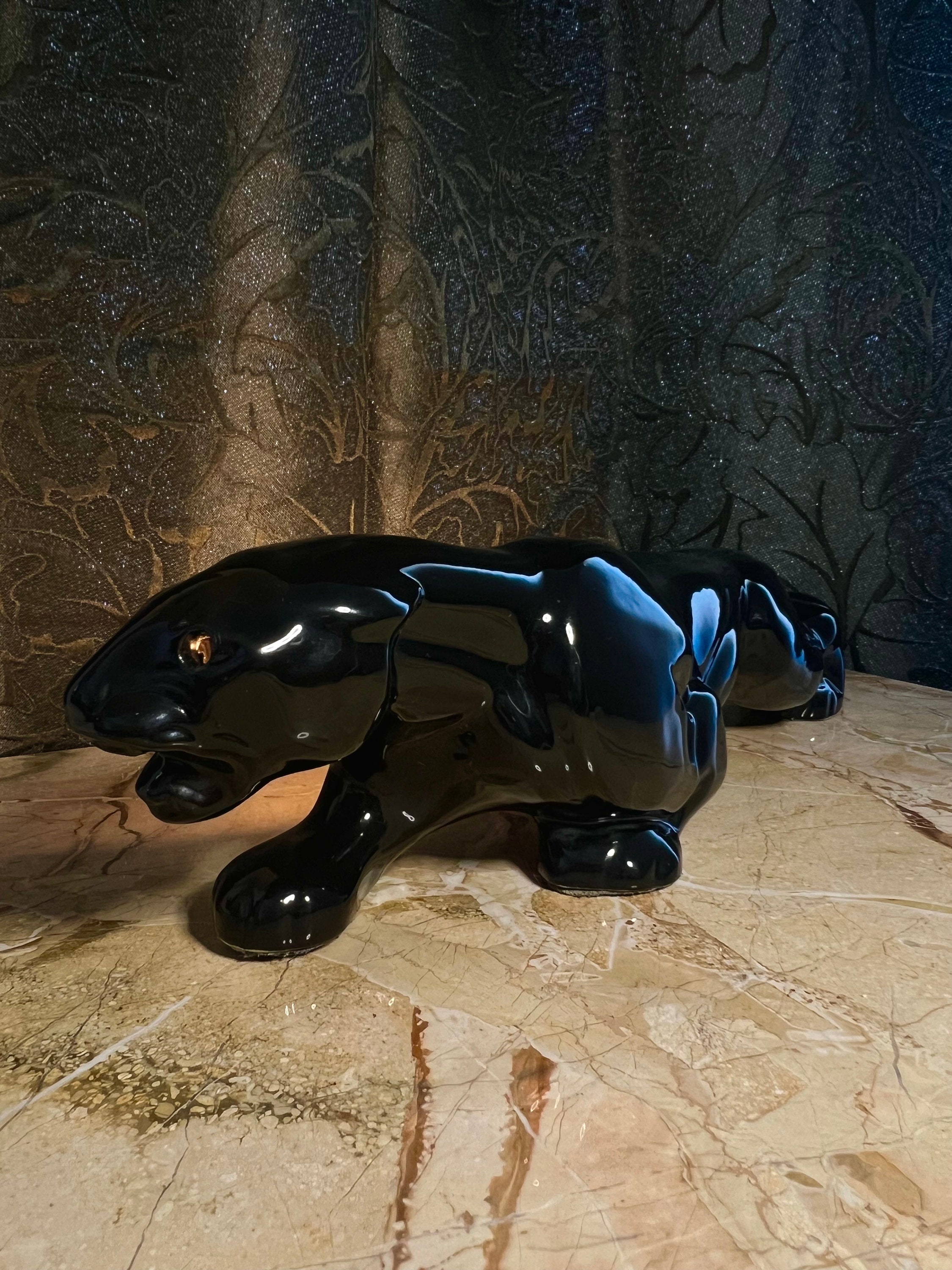 Vintage 1960's Black Ceramic Crouching Panther Tv Lamp - Etsy