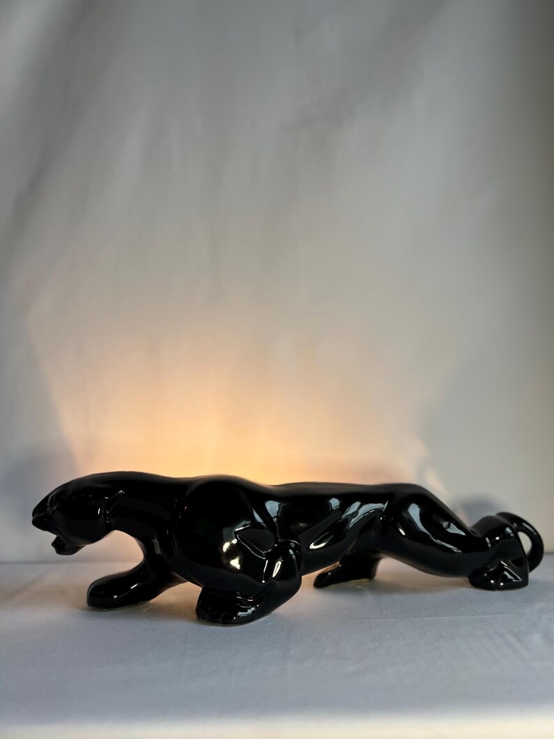 Vintage 1960's Black Ceramic Crouching Panther Tv Lamp - Etsy