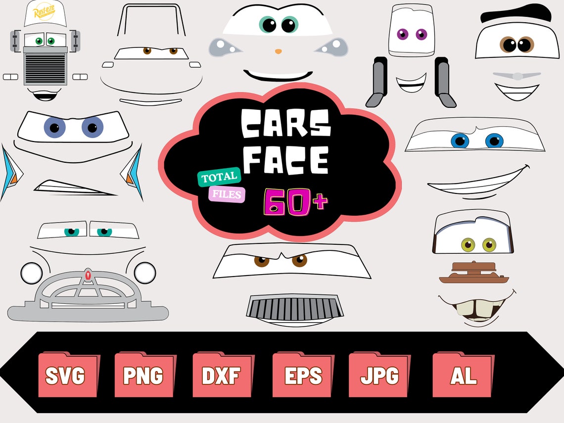 60 CARS Faces Svg Bundle, Cut File for Cricut and Silhouette, Digital ...