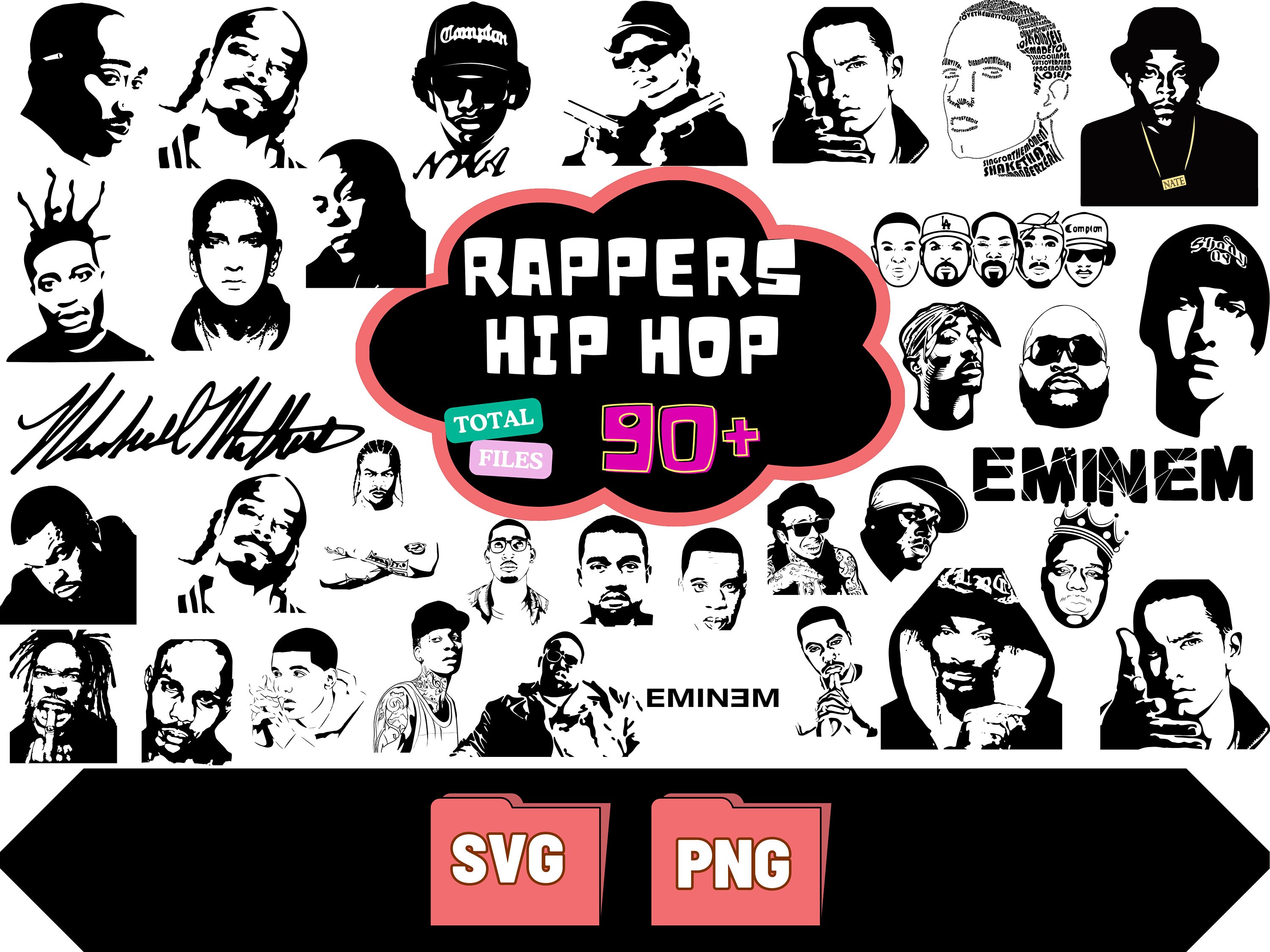 Rappers Svg Bundşe Tupac Shakur Eminem Ice Cube Snoop Dog Svg , Png ...
