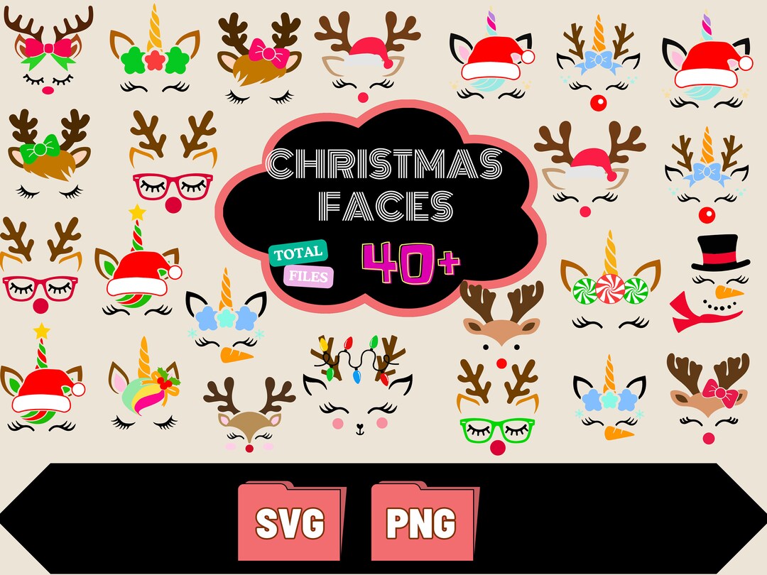 Caras de reno de Navidad SVG PNG Paquete, Chica Reno SVG, Niño Reno Svg ...