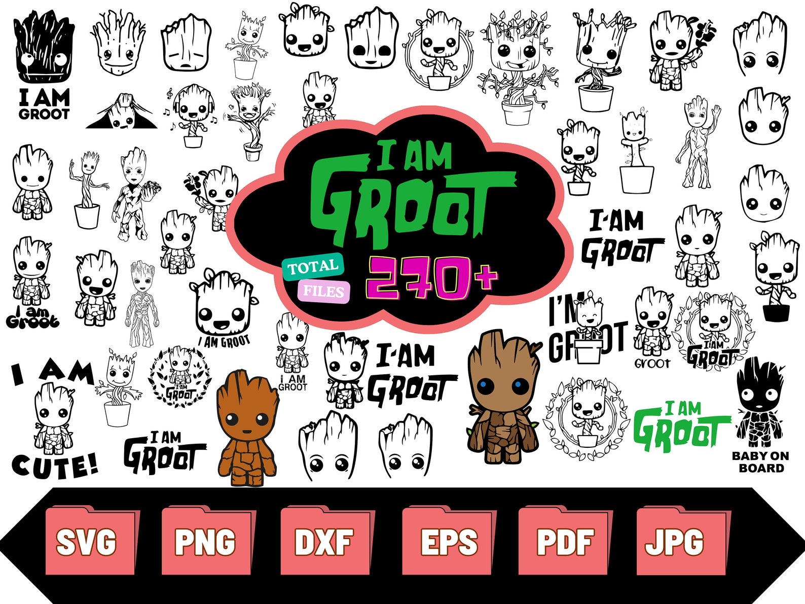 270 Groot Svg Bundle, Baby Groot Svg for Cricut, Groot Png, I Am Groot ...
