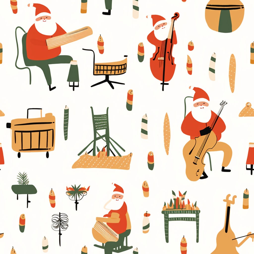 Musical Santa Themed Digital Pattern for Crafting (white Backgrounds ...