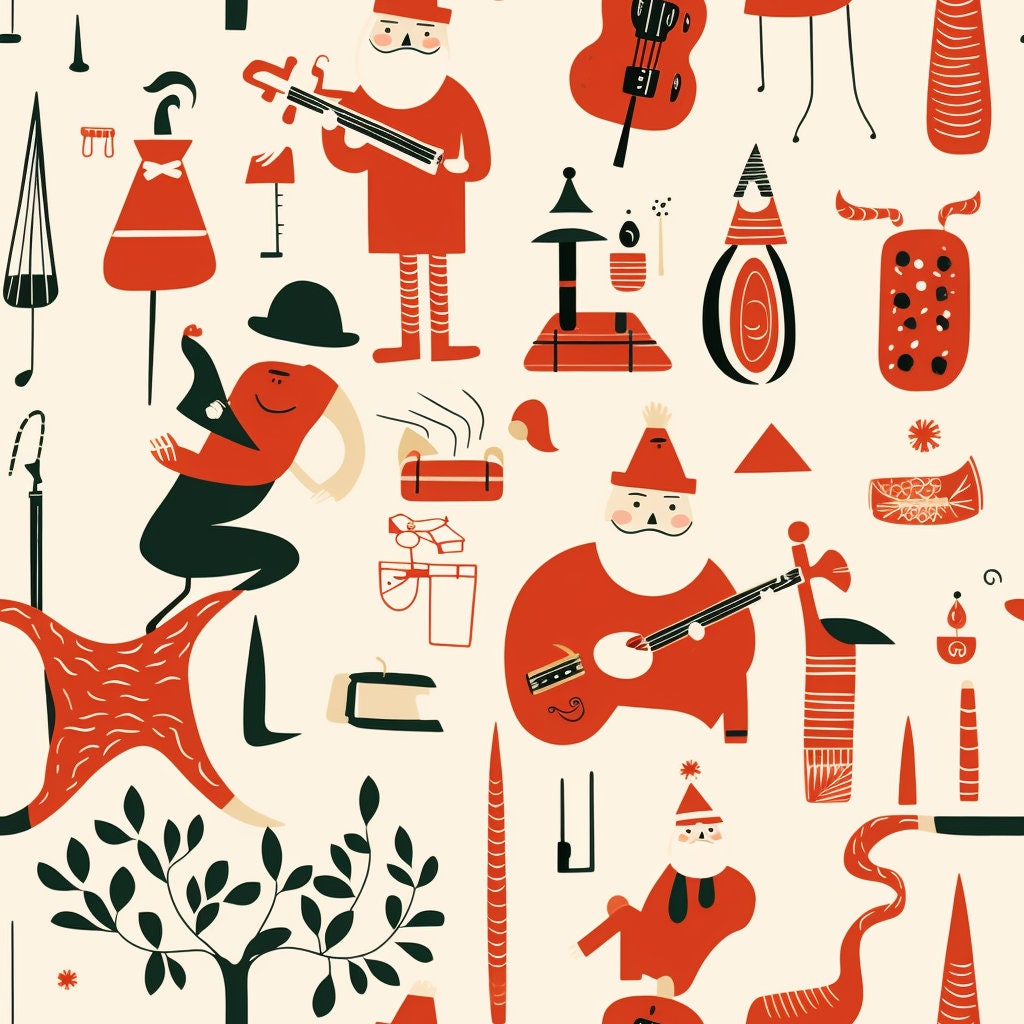 Musical Santa Themed Digital Pattern for Crafting (white Backgrounds ...