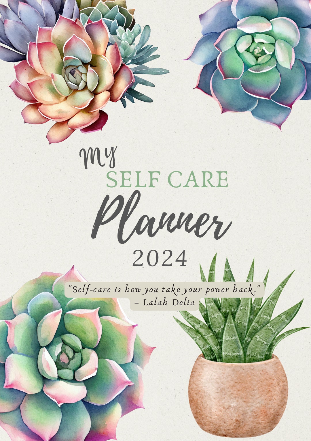 2024 Self Care Planner Succulents Download, Digital Self Care Planner ...