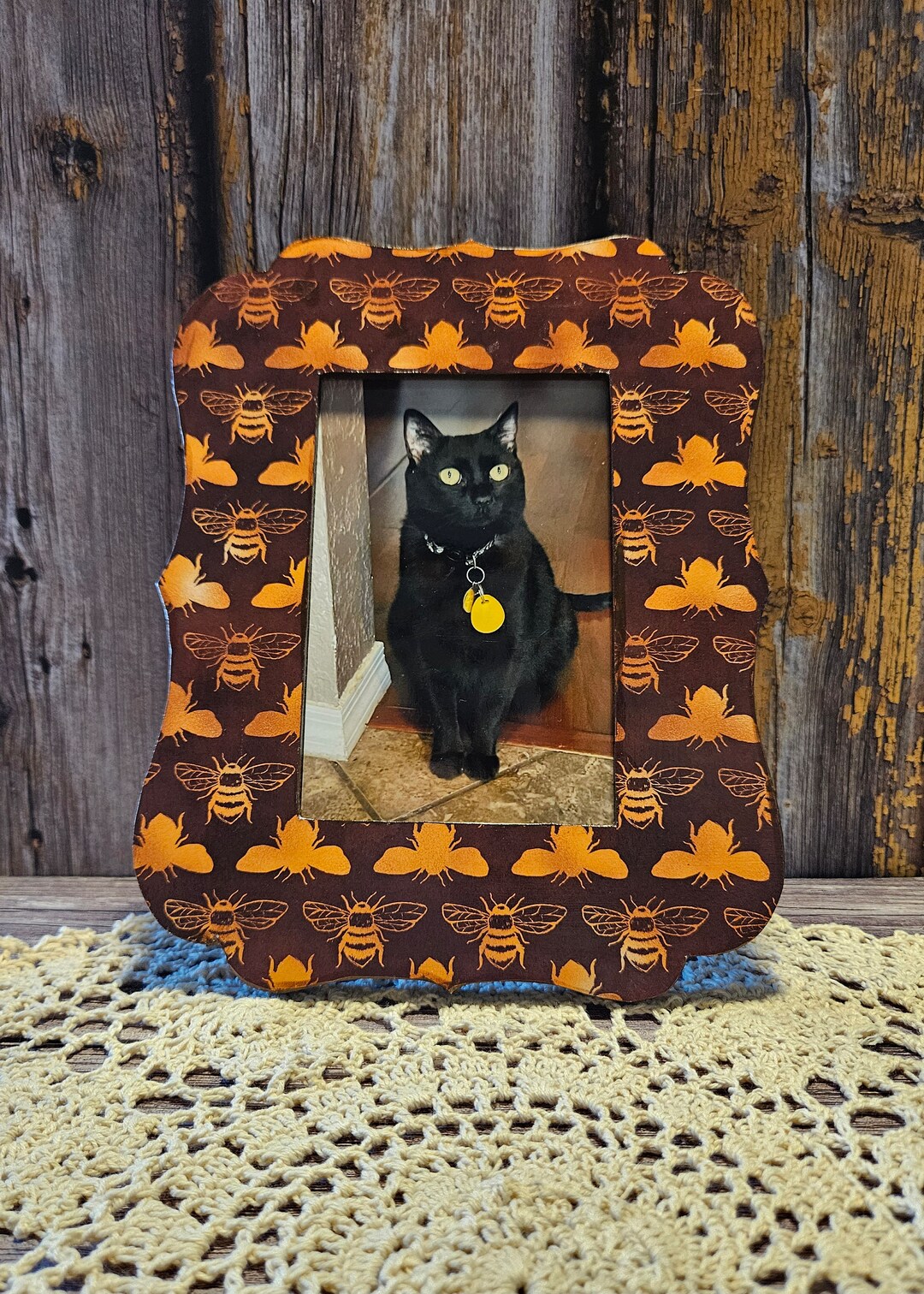 Brown Bee Picture Frame 4x6 Decoupage Acrylic Painted Personalized ...