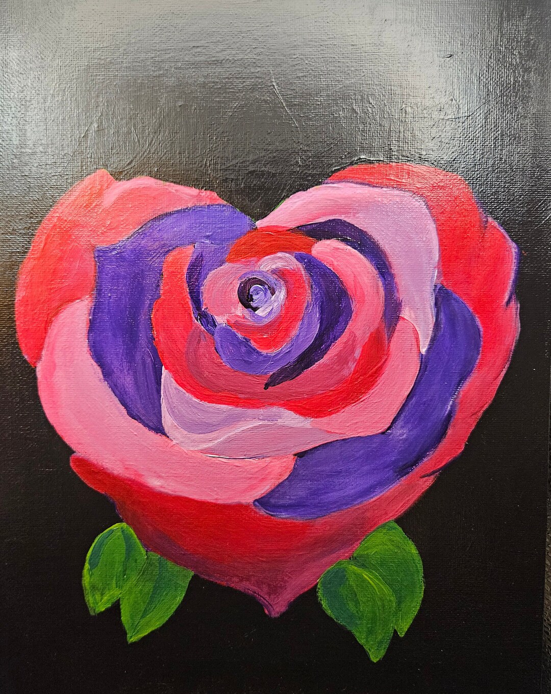 Heart Rose Painting Acrylic 9x12 Flat Canvas Painting Gift for Her ...