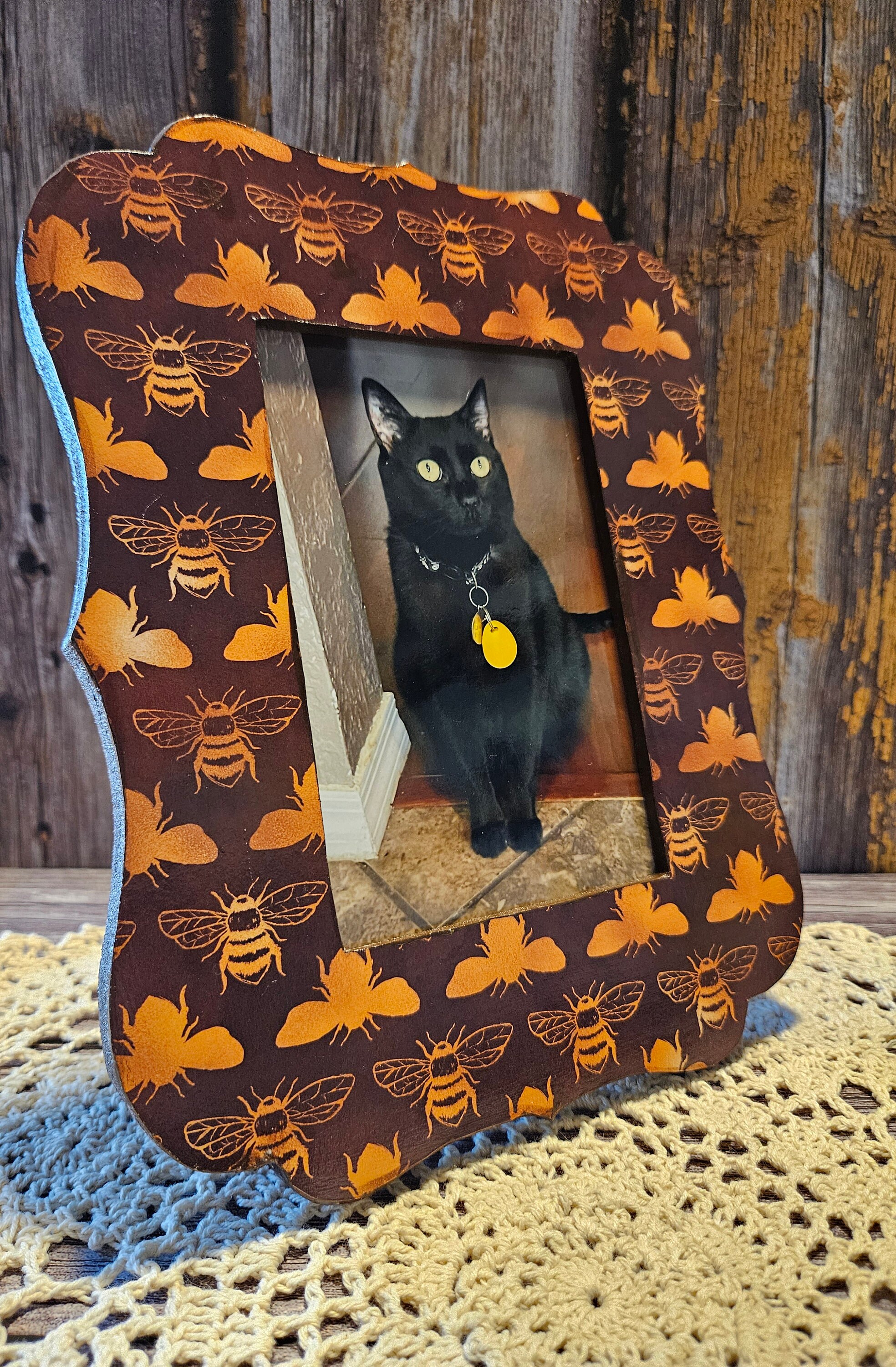 Brown Bee Picture Frame 4x6 Decoupage Acrylic Painted Personalized ...