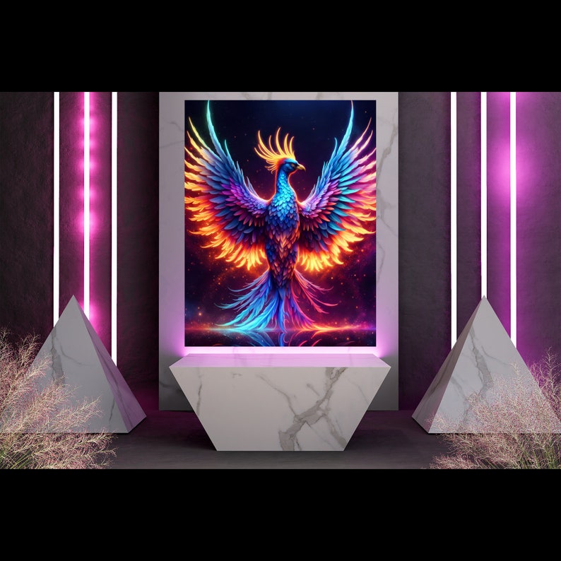 Neon Phoenix Art Print: Colorful Fantasy Wall Decor (PNG Digital ...