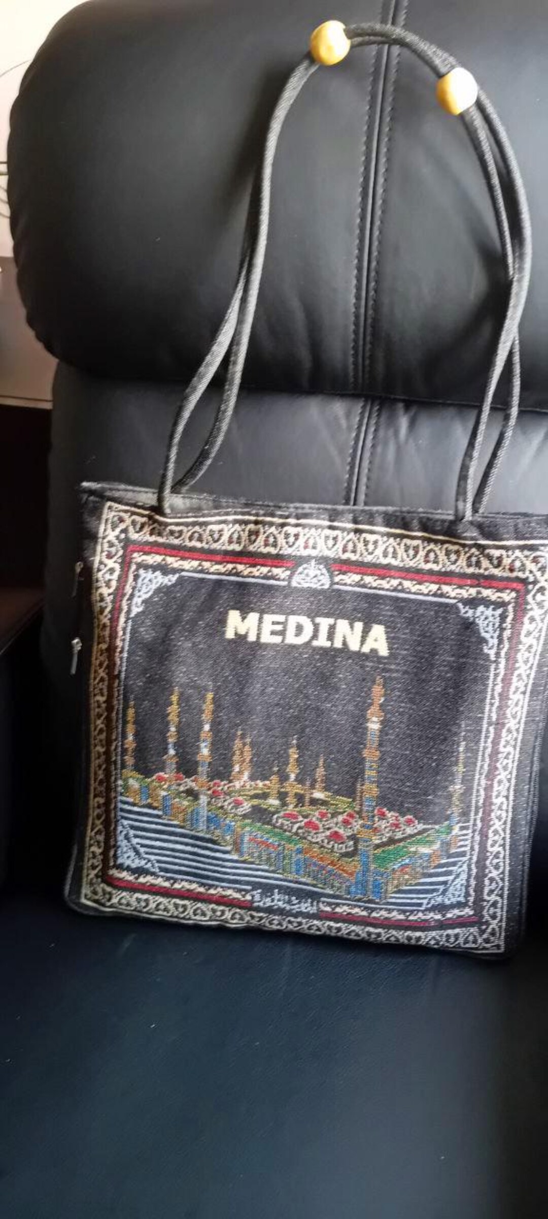 Hajj Gift -black Canvas Shoulder Bag Makkah, Medina Print, Arabic Gift ...