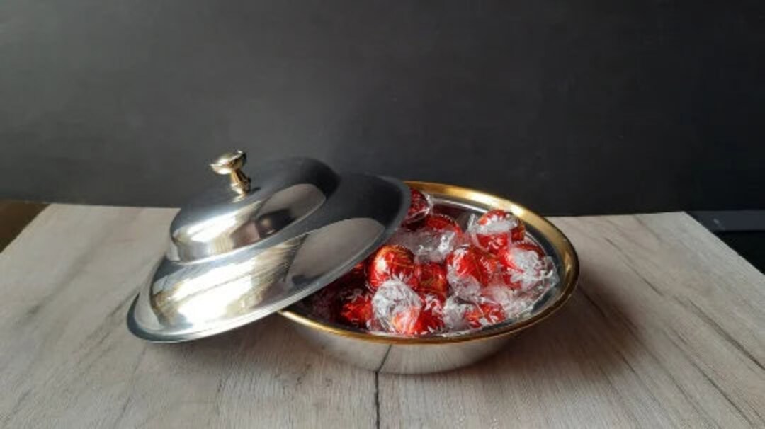 Vintage Stainless Steel Candy Dish With Lid, Silver Candy Bowl - Etsy