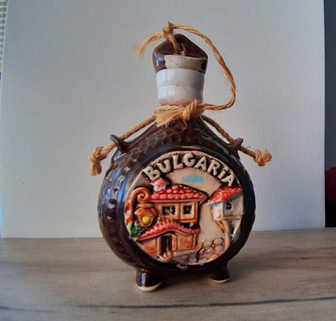 Vintage Bulgarian Ceramic Alcohol Canteen - Handmade Clay Vessel ...