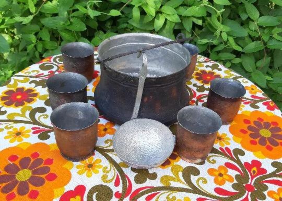 Vintage Copper Wine Serving Set – Cauldron, Goblets & Ladle, Handmade ...