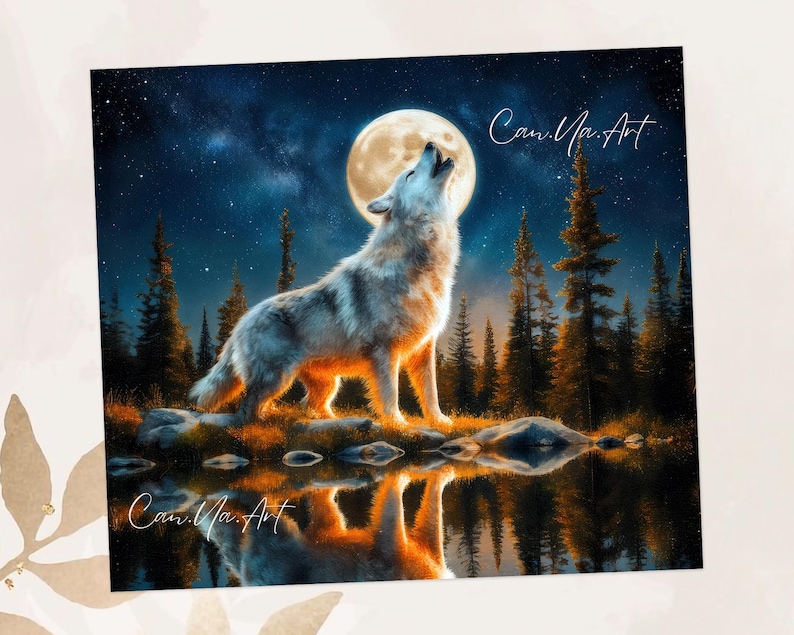 Wolf Howling Moon Tumbler Wrap, Forest Wildlife Sublimation Design (PNG ...
