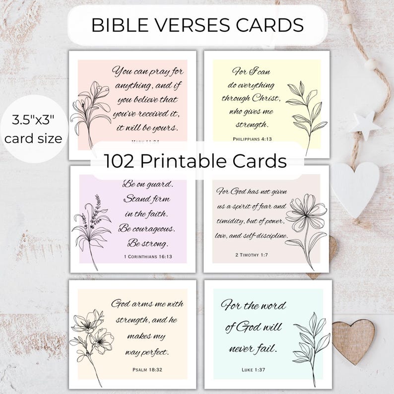 Bible Verse Cards, Printable Inspirational Scripture Cards, Affirmation ...
