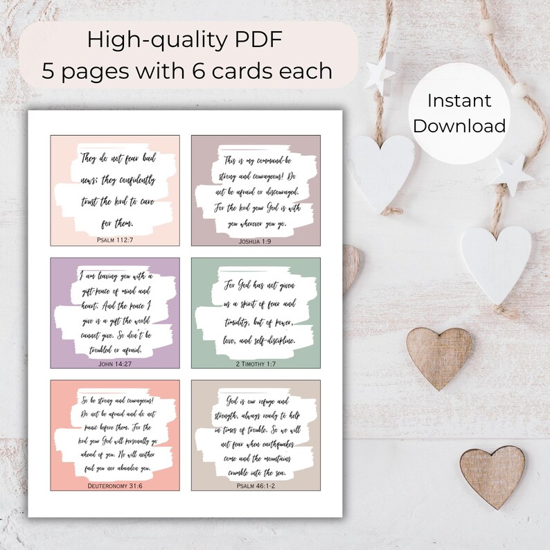 Bible Verse Cards for Overcoming Fear & Anxiety, Printable ...