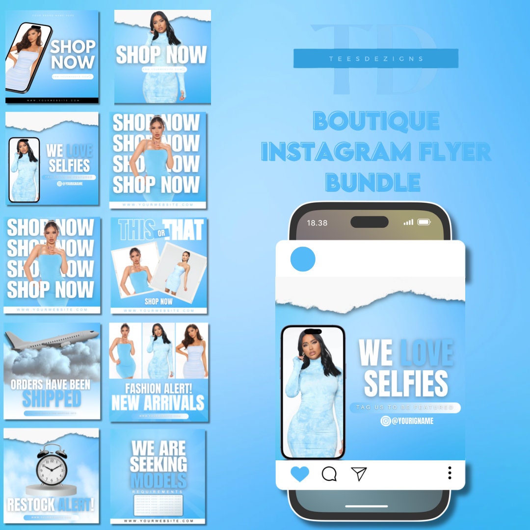 Blue Boutique Instagram Flyer Bundle: Clothing Brand Social Media ...