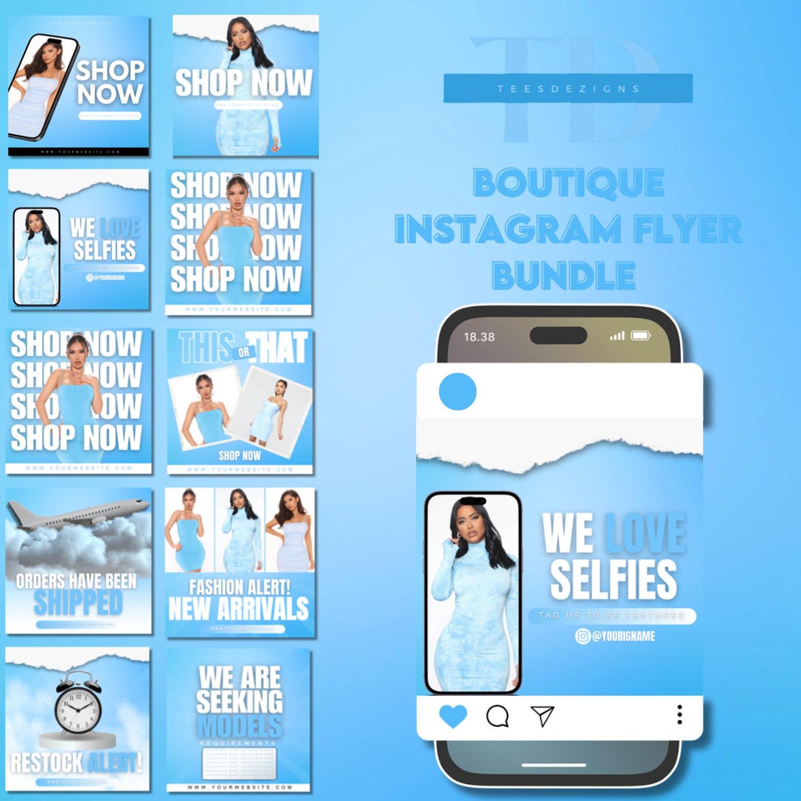 Blue Boutique Instagram Flyer Bundle: Clothing Brand Social Media ...