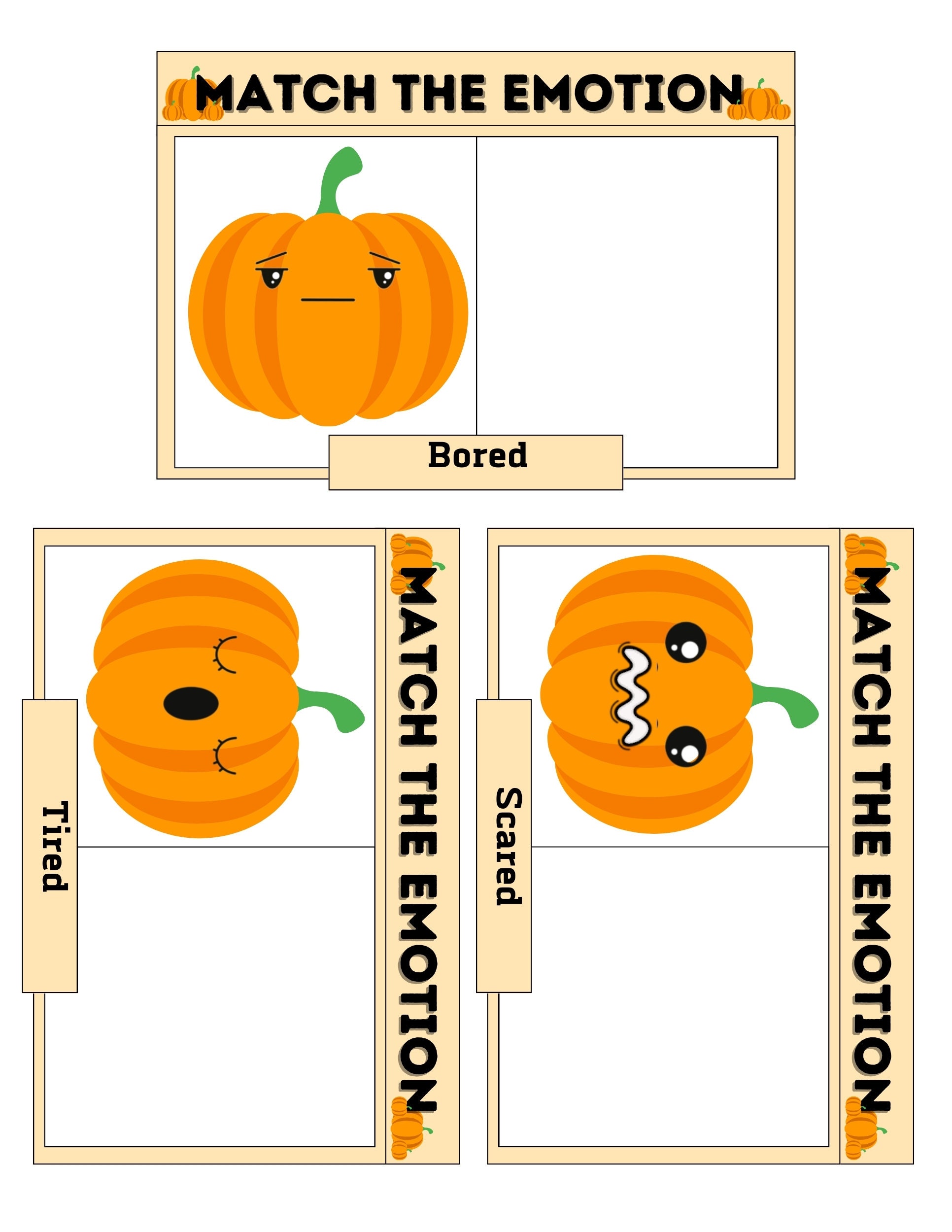 Pumpkin Faces Emotion Matching Game Fun Learning Activity - Etsy