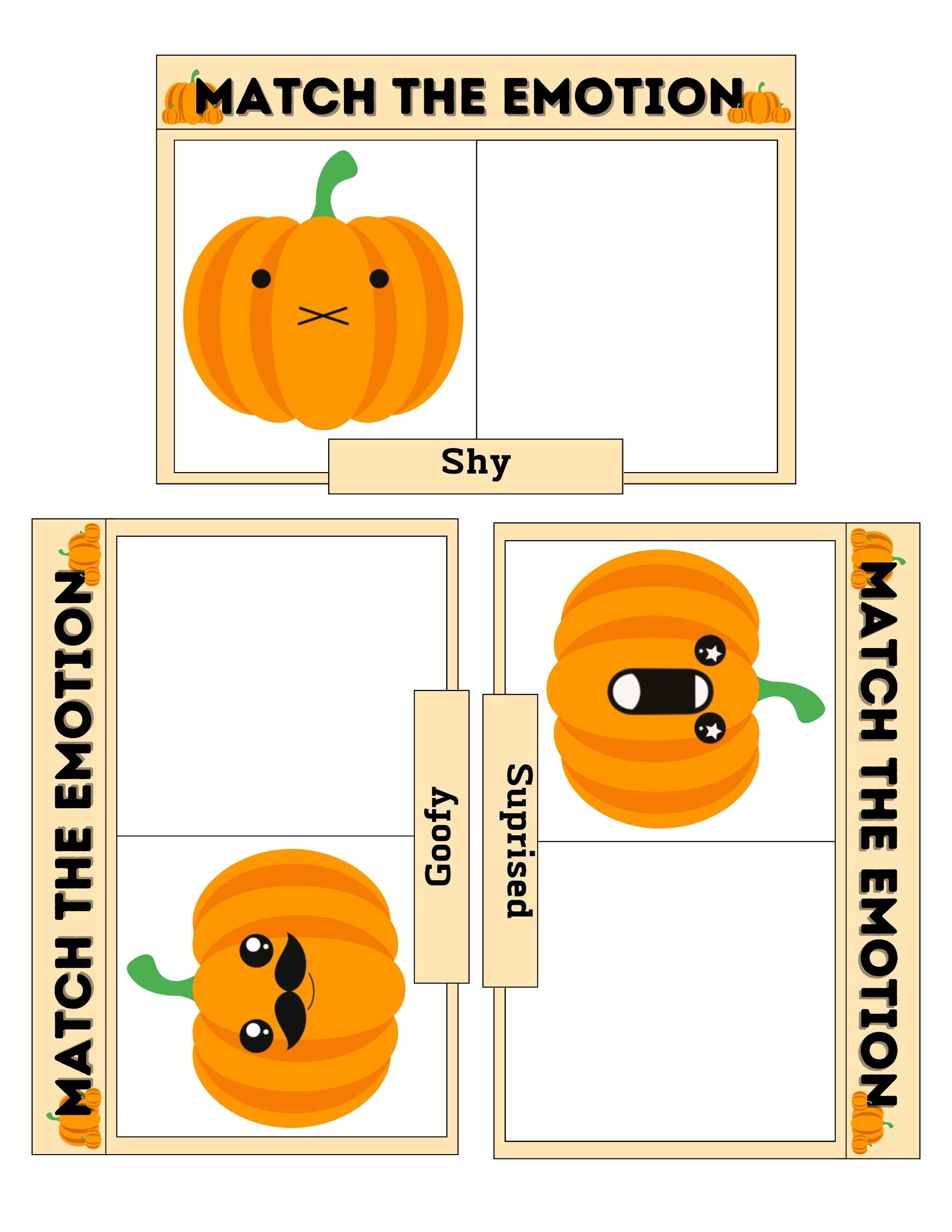 Pumpkin Faces Emotion Matching Game Fun Learning Activity for All Ages ...